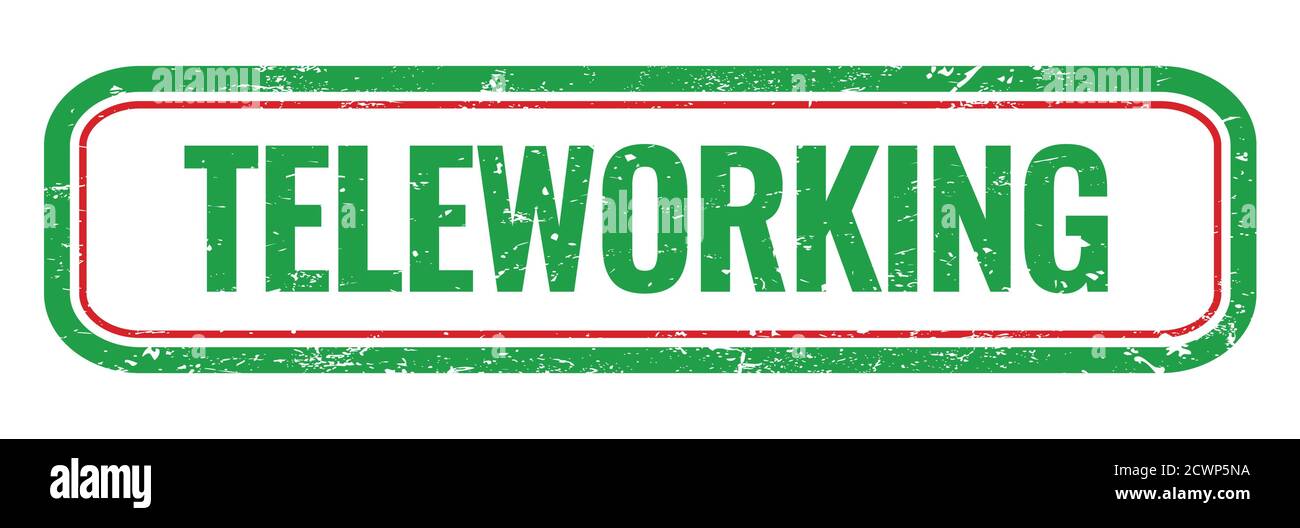 TELEWORKING green grungy rectangle stamp sign Stock Photo - Alamy