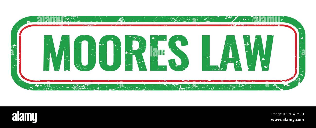 MOORES LAW green grungy rectangle stamp sign Stock Photo - Alamy