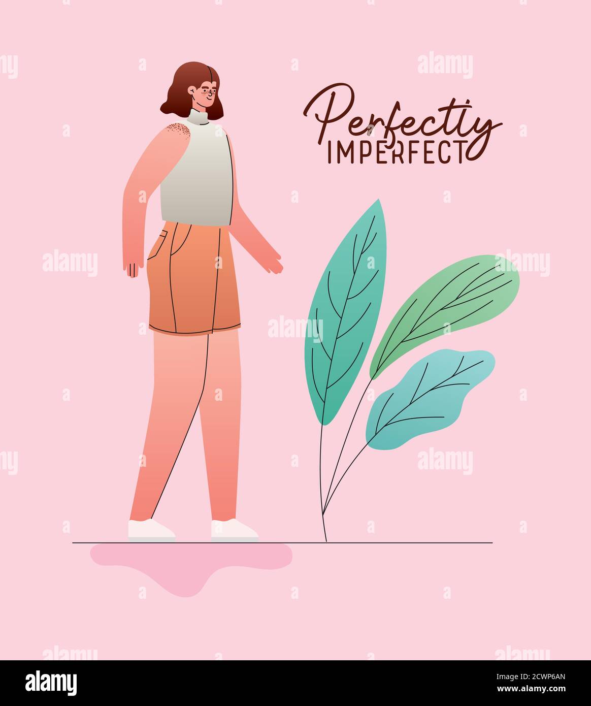 perfectly imperfect woman cartoon with leaves vector design Stock ...