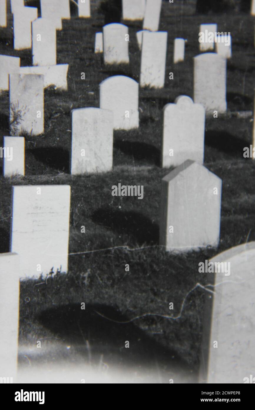 Fine 1970s vintage black and white photography of gravestones standing ...