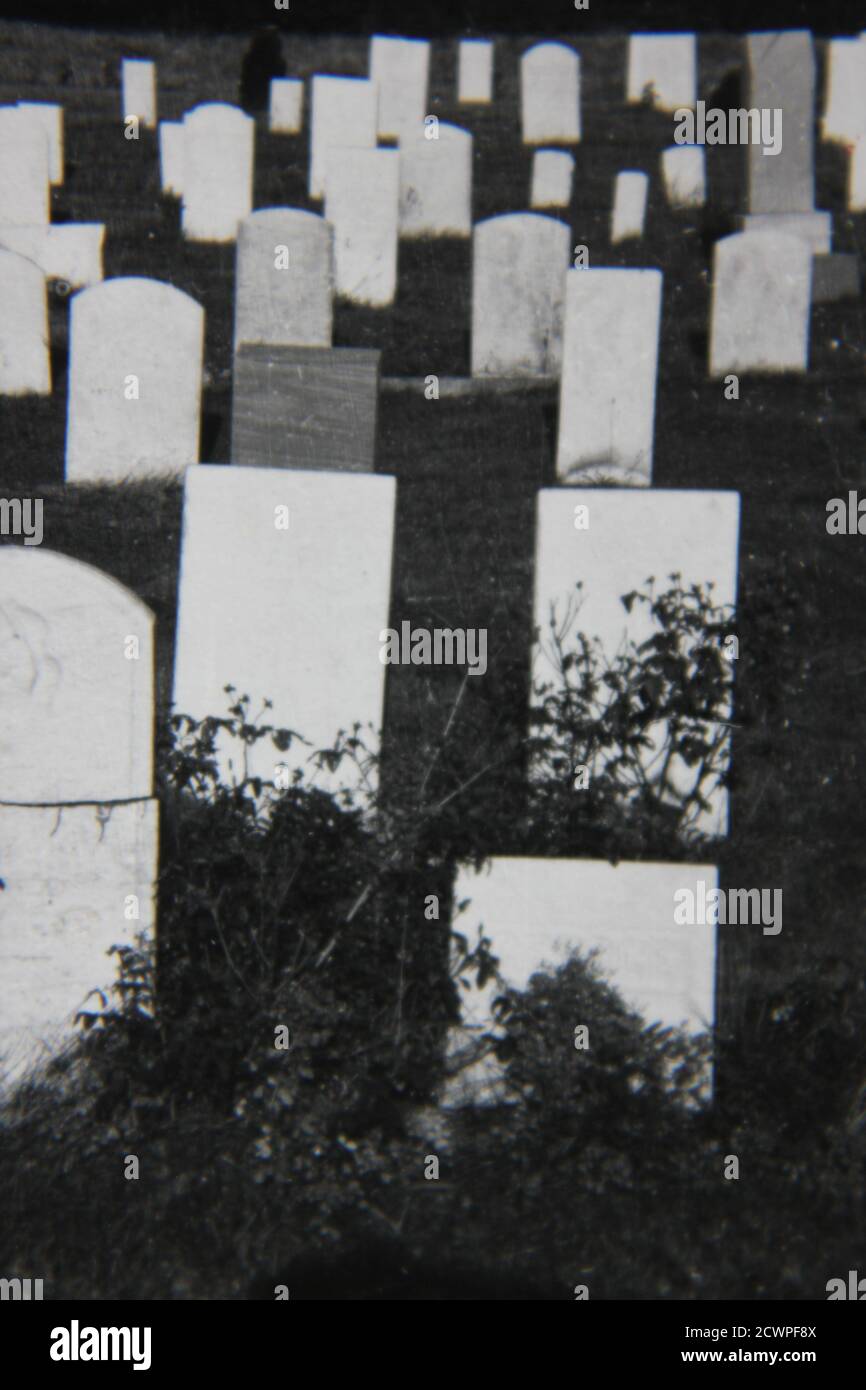 Fine 1970s vintage black and white photography of gravestones standing ...