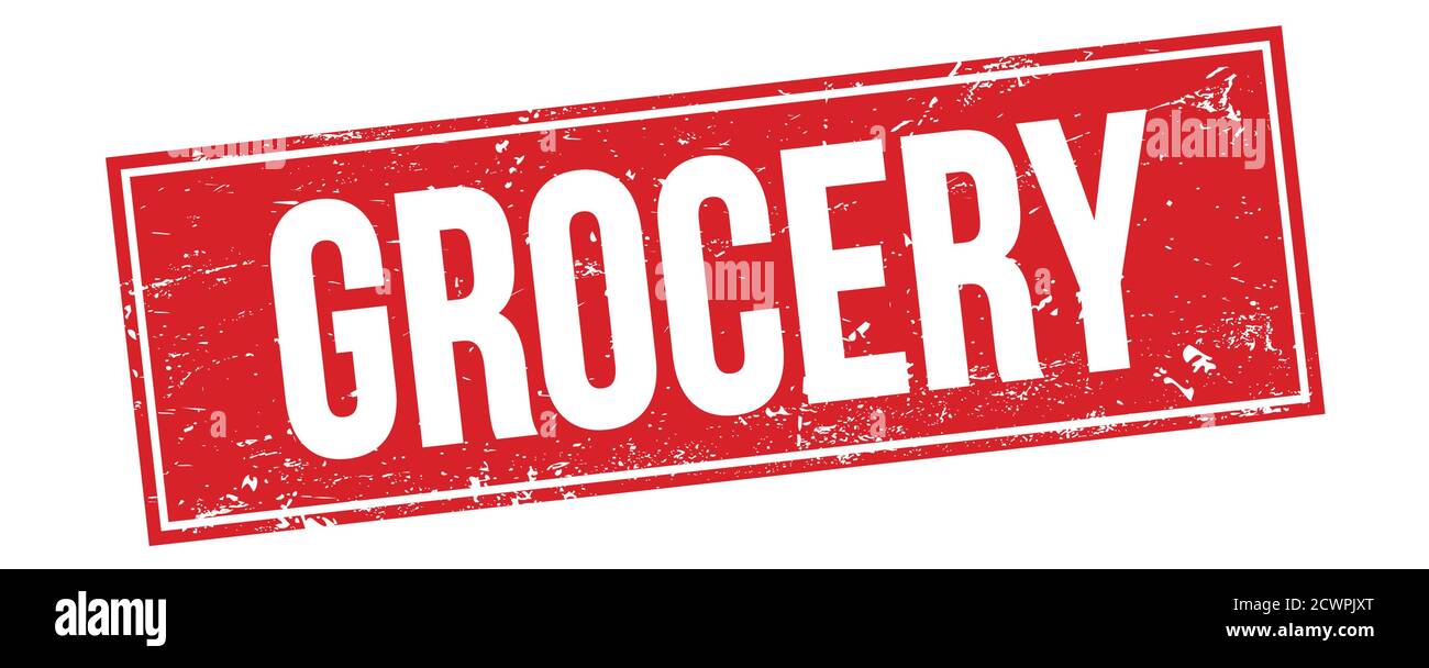 GROCERY text on red grungy rectangle stamp sign Stock Photo - Alamy
