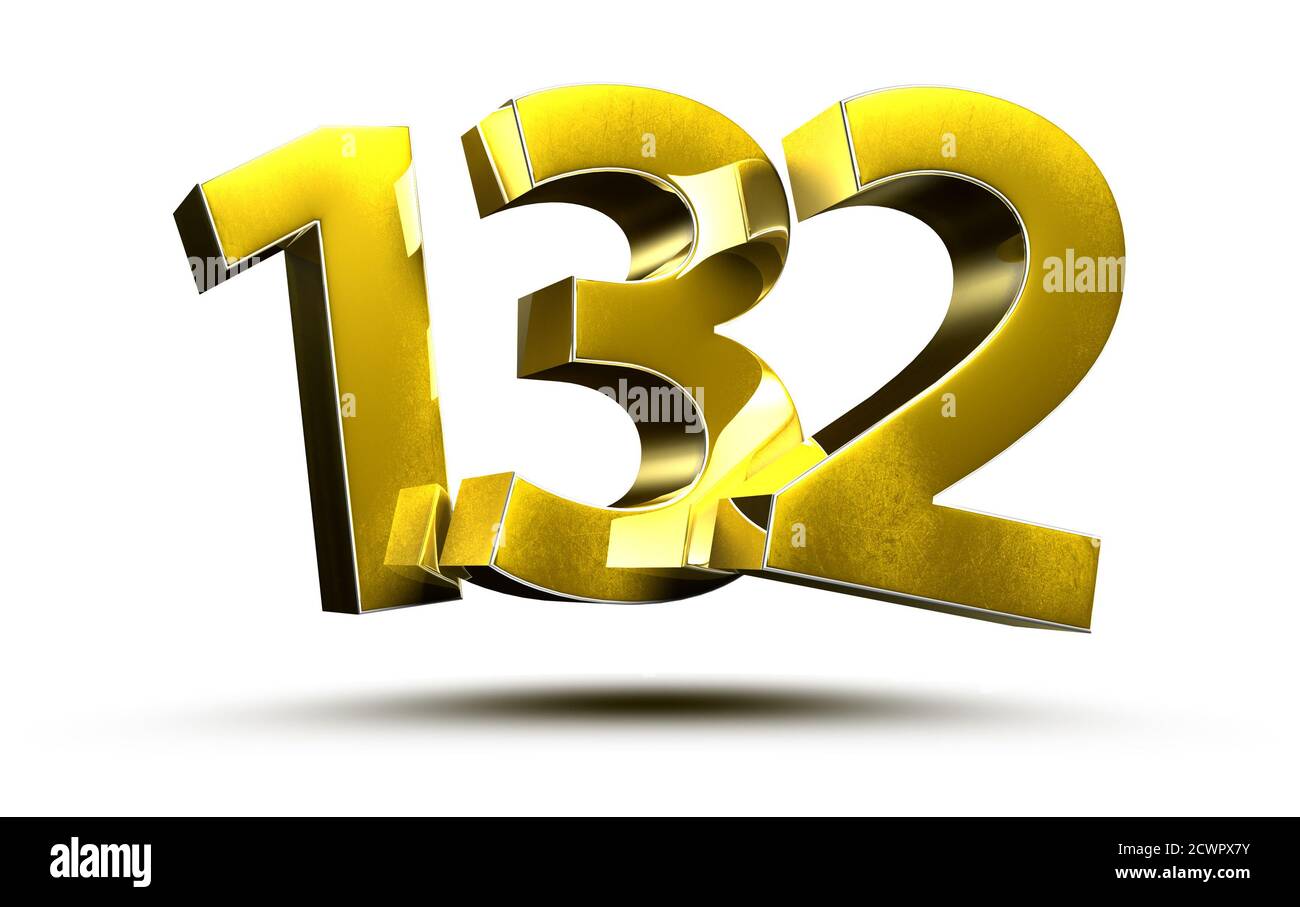 3D illustration Numbers 132 Gold isolated on a white background.(with ...