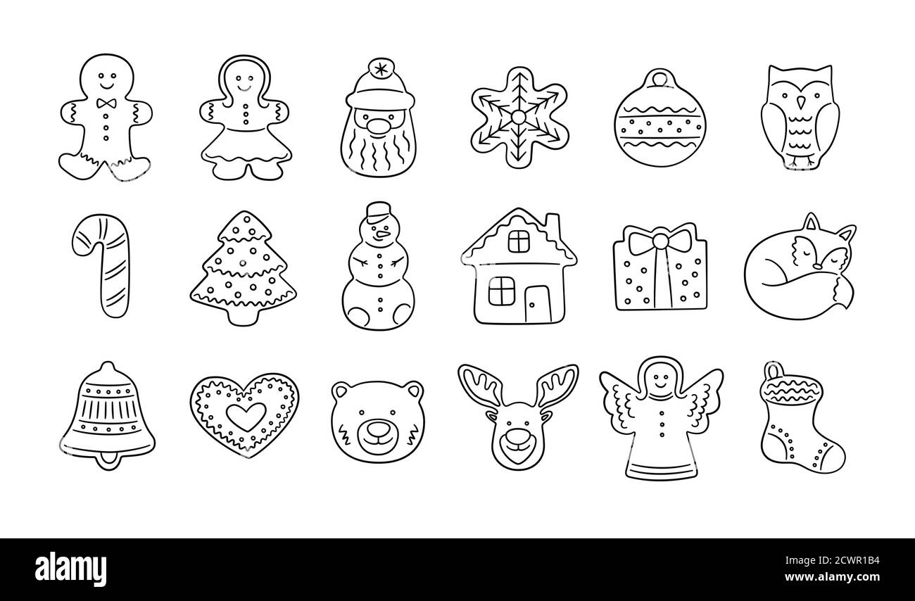 Set of gingerbread cookies for Christmas in doodle style Stock Vector ...