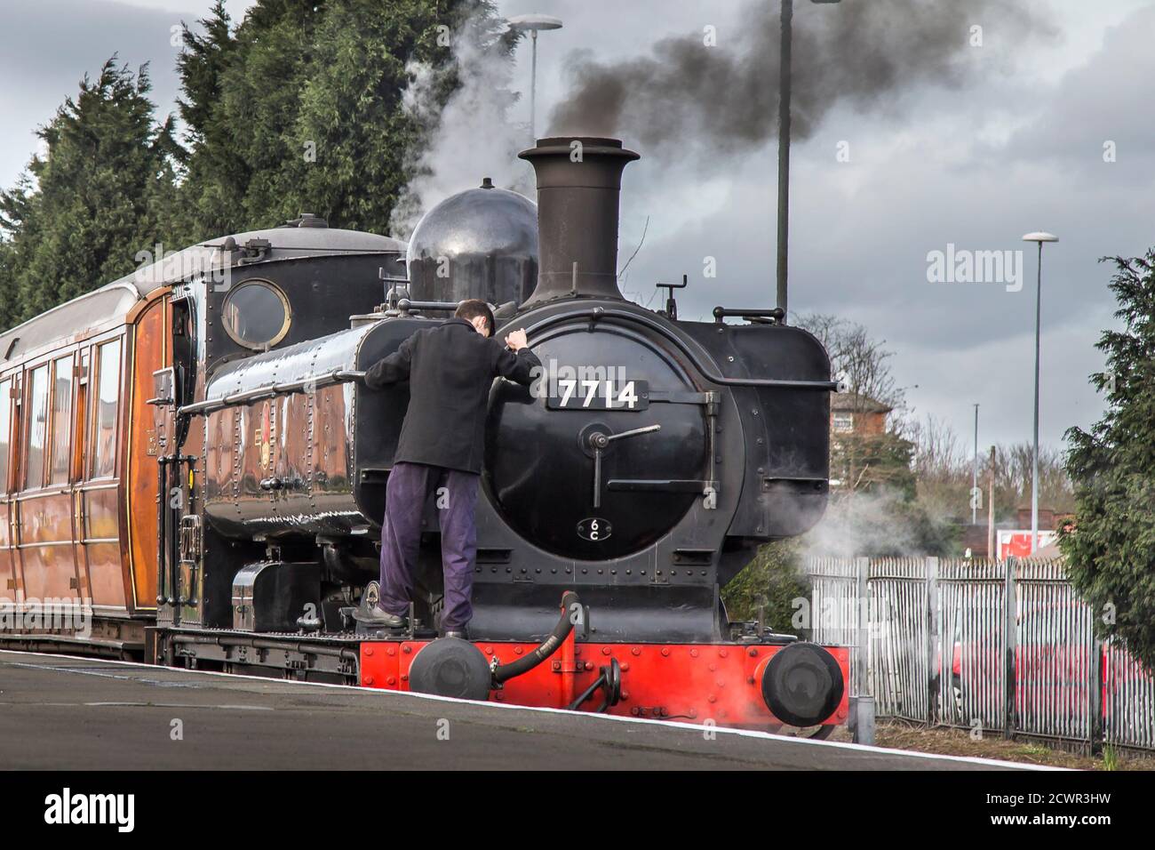 Final checks being made to vintage steam locomotive 7714 before it ...