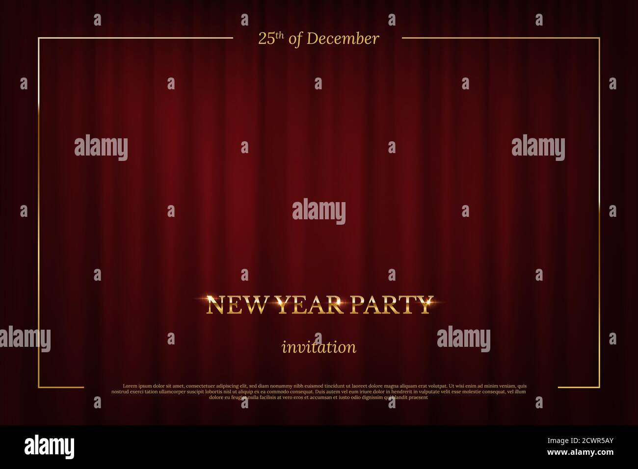 New Year Party invitation design template. Red curtain theater stage ...