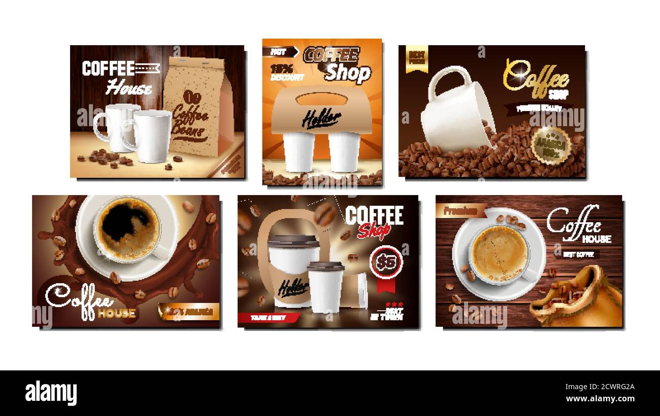 Coffee Shop Collection Promo Posters Set Vector Stock Vector Image ...