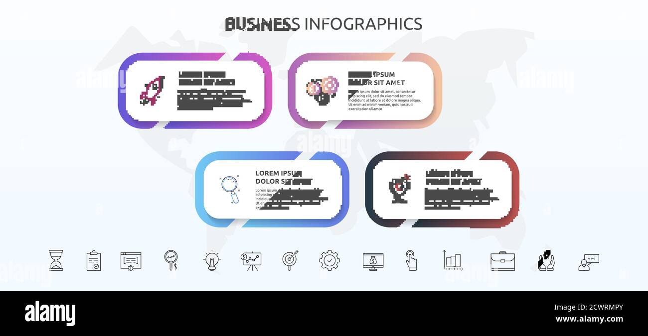 Infographics rectangle with 4 steps, icons. Vector template used for ...