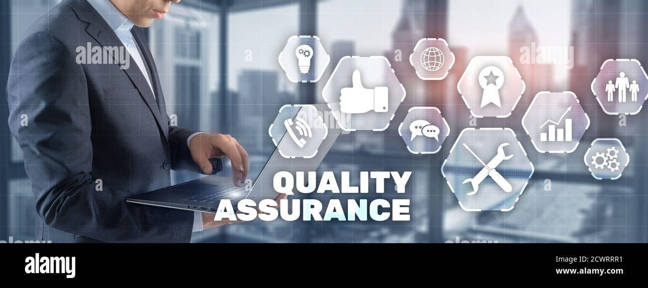 Man pressing touch screen interface quality assurance Stock Photo - Alamy