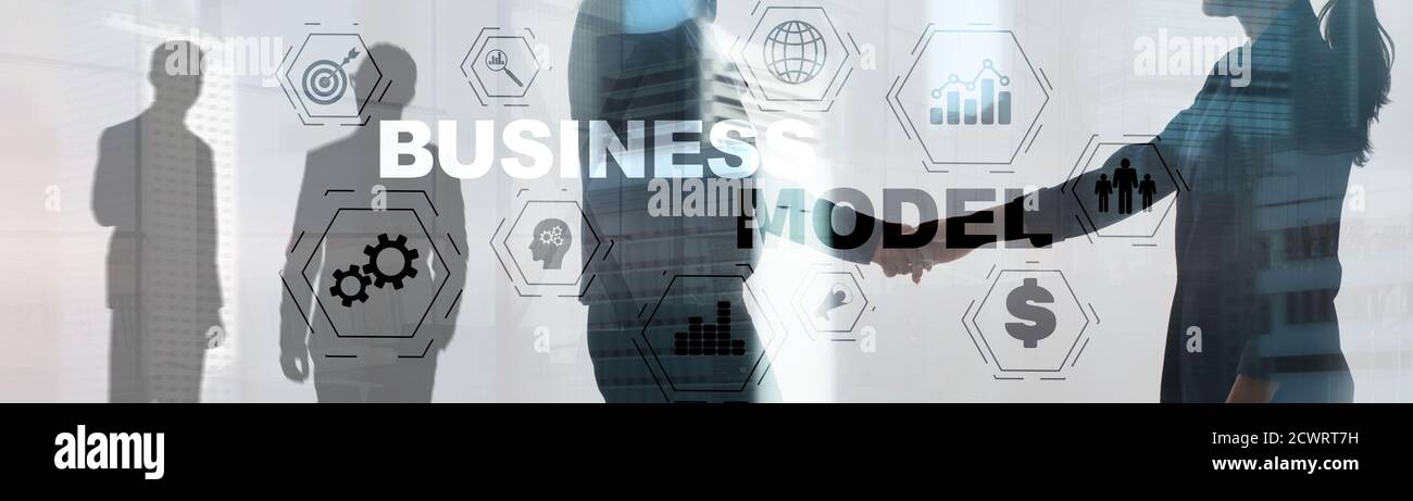 Business Model Concept. Abstract background with keywords and icons ...