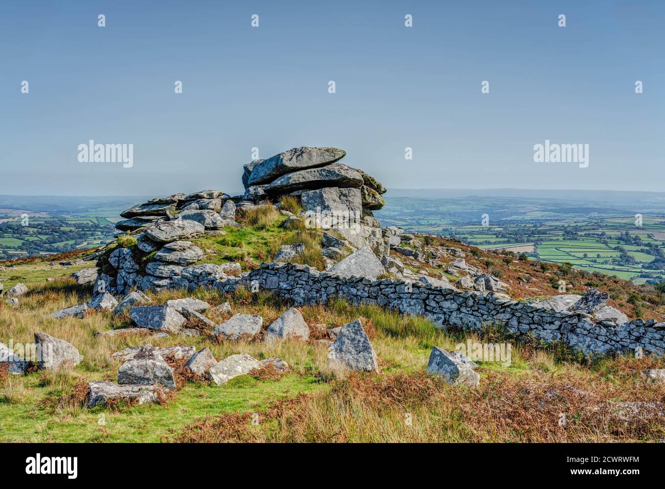 The dramatic rocky landscape of Bodmin Moor in Cornwall from up high on ...