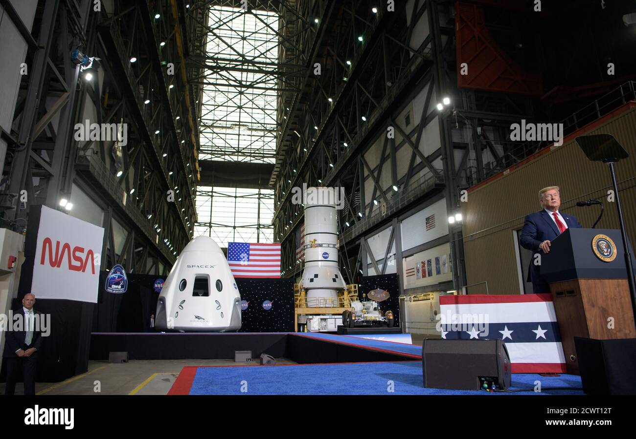 On May 30, 2020, President Donald Trump gave postlaunch remarks inside ...