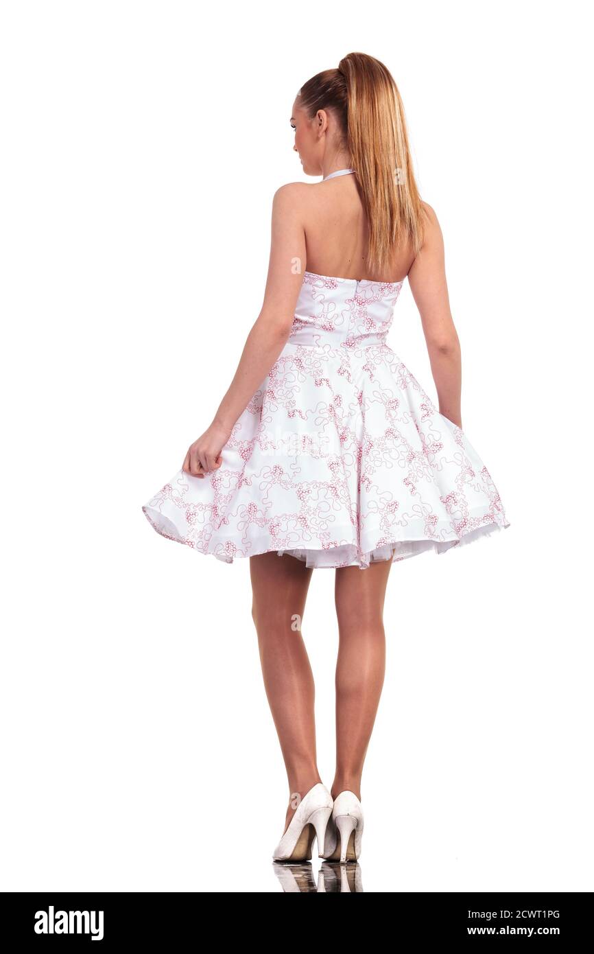 Blonde woman rear view heels hi-res stock photography and images - Alamy