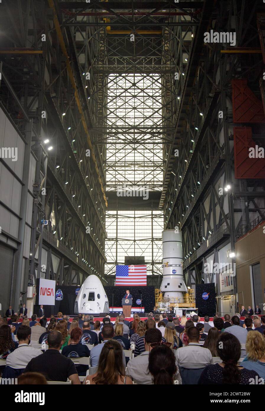 On May 30, 2020, President Donald Trump addressed the press inside NASA's Kennedy Space Center ...