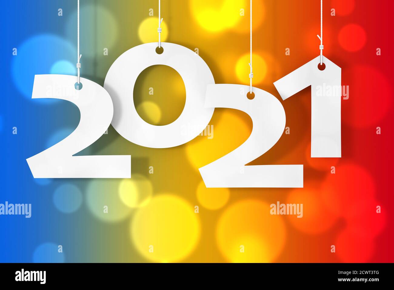 Hanging on Ropes New 2021 Year Sign on a coloured background. 3d ...