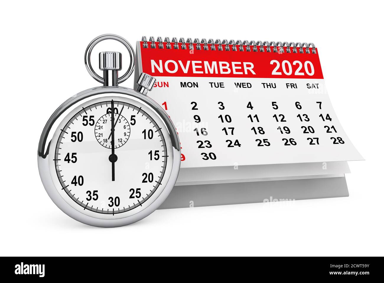 2020 Year November Calendar with Stopwatch on a white background. 3d ...