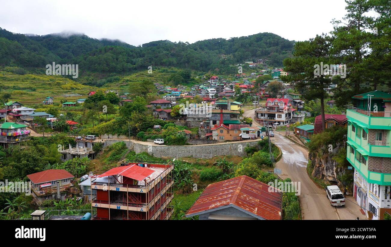 Aerial view town of Sagada, located in the mountainous province of ...