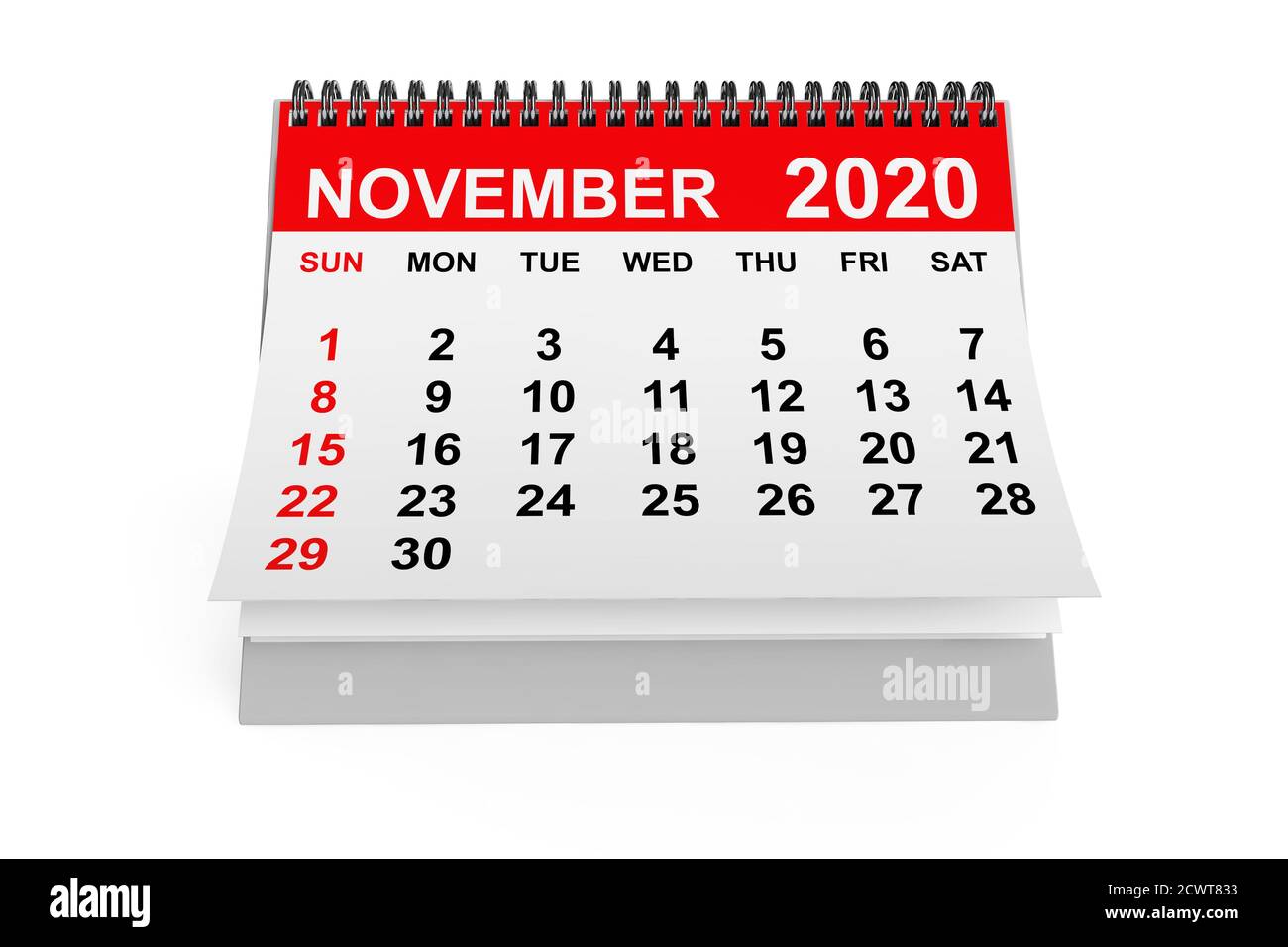 2020 Year November Calendar on a white background. 3d rendering Stock ...