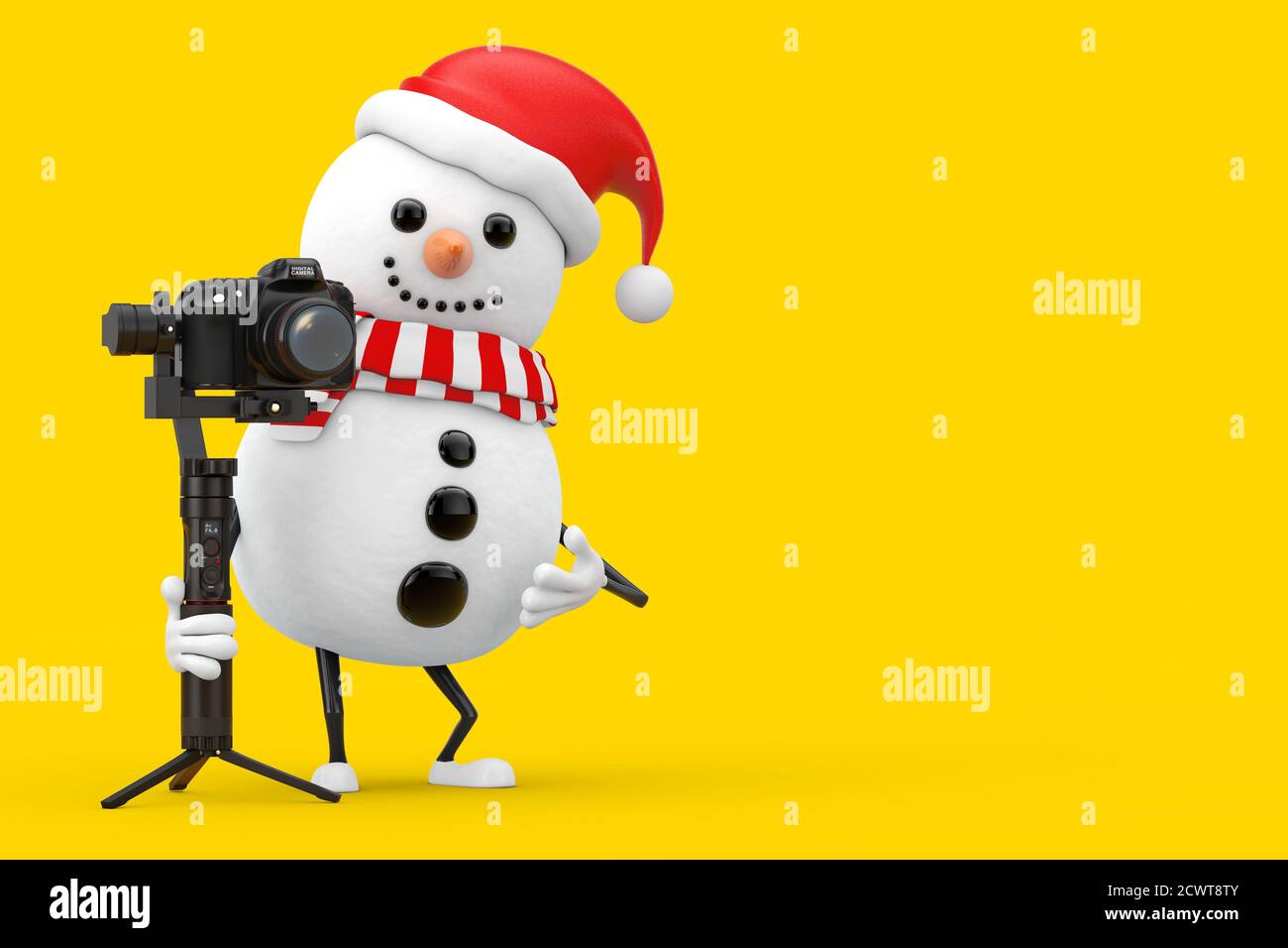 Snowman in Santa Claus Hat Character Mascot with Red Heart and DSLR or ...