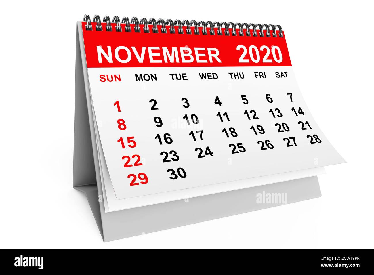 2020 Year November Calendar on a white background. 3d rendering Stock ...