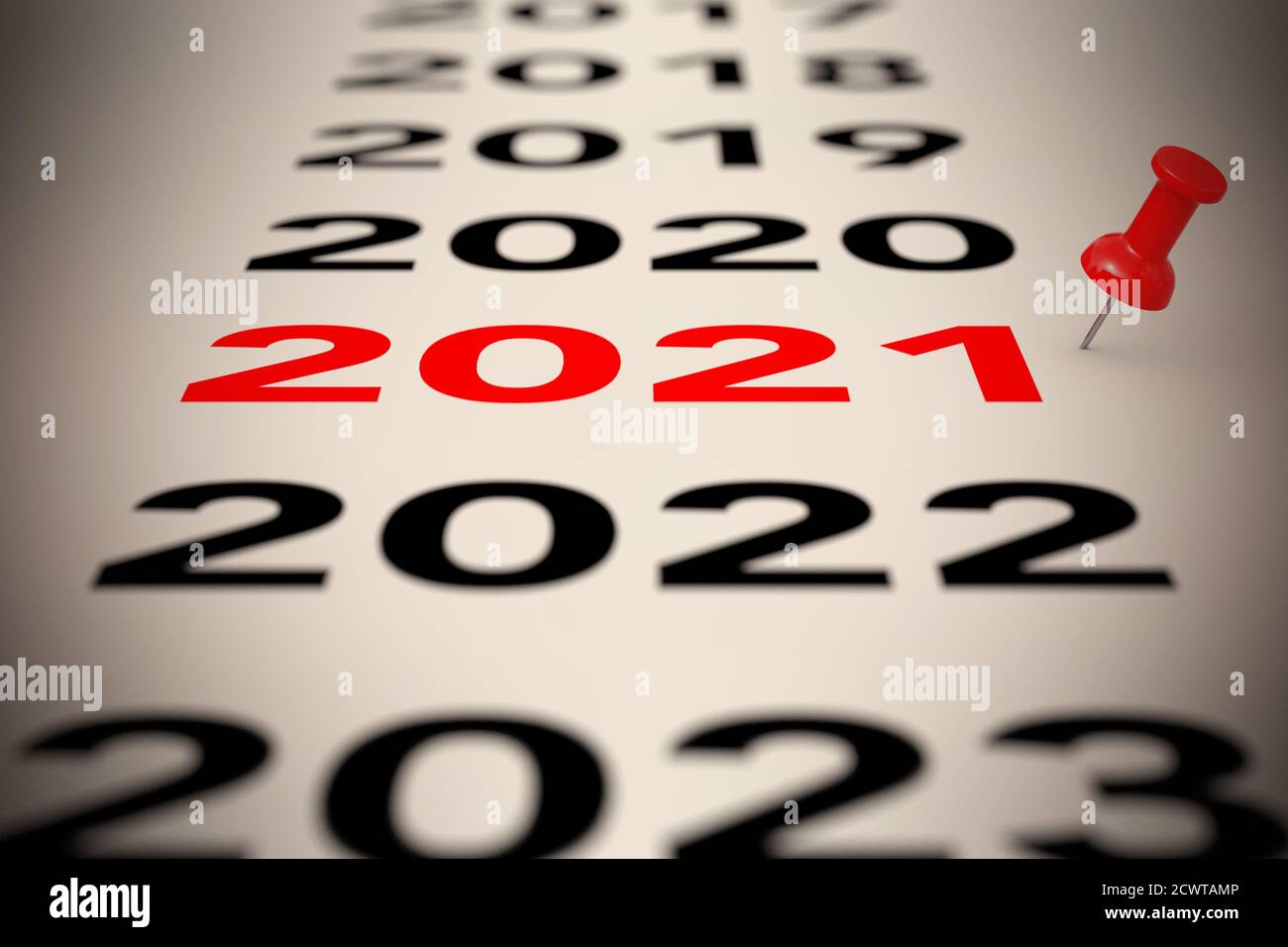 New 2021 Year Sign with Red Pin Marker on a white background. 3d ...