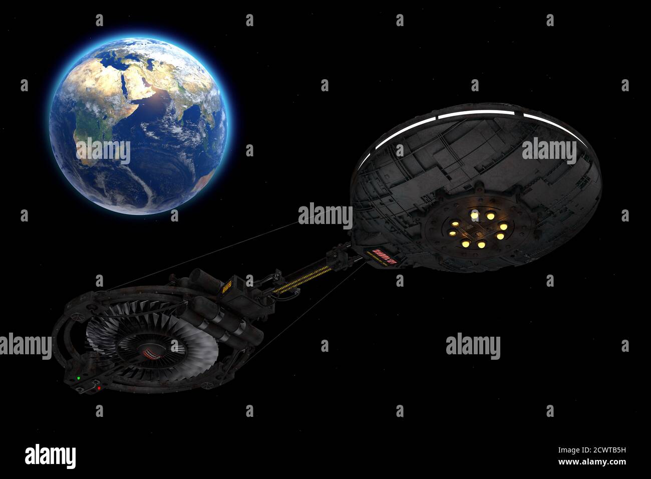 Spaceship, Space Station or Alien UFO Spacecraft in Flight Orbiting ...