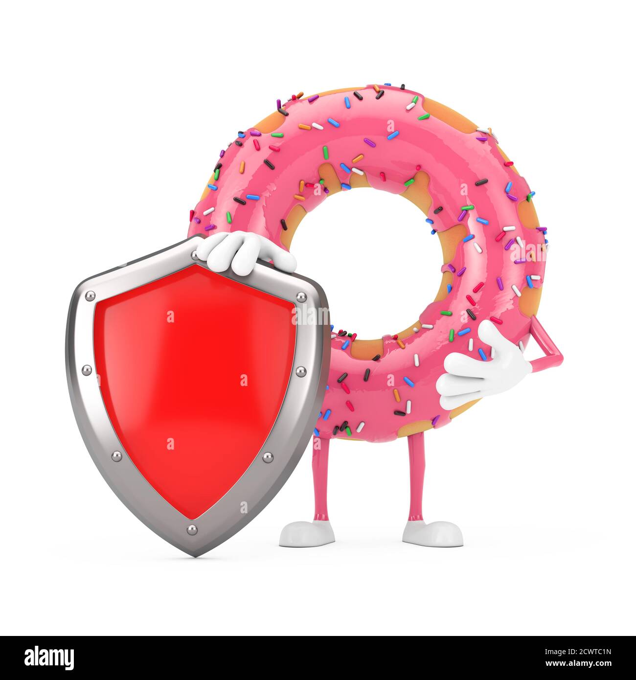 Big Strawberry Pink Glazed Donut Character Mascot with Red Metal ...