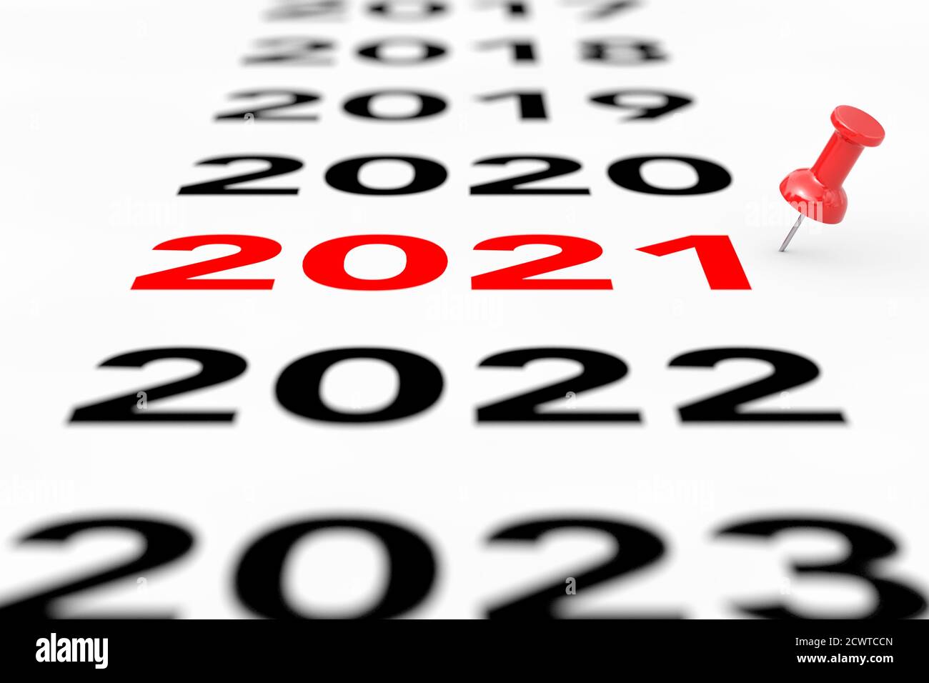 New 2021 Year Sign with Red Pin Marker on a white background. 3d ...