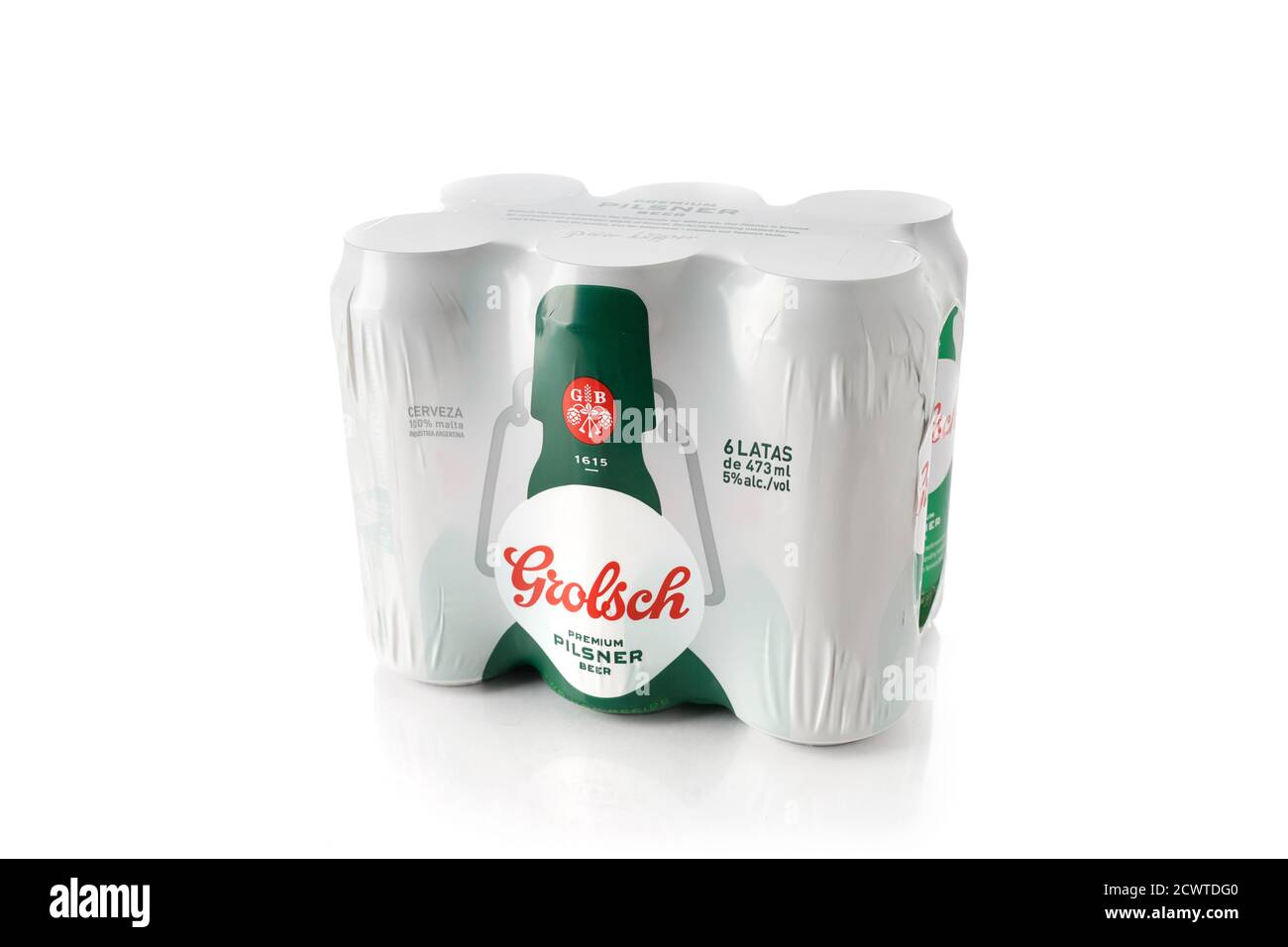 Six Pack of Grolsch beer isolated on white background. Alcoholic ...