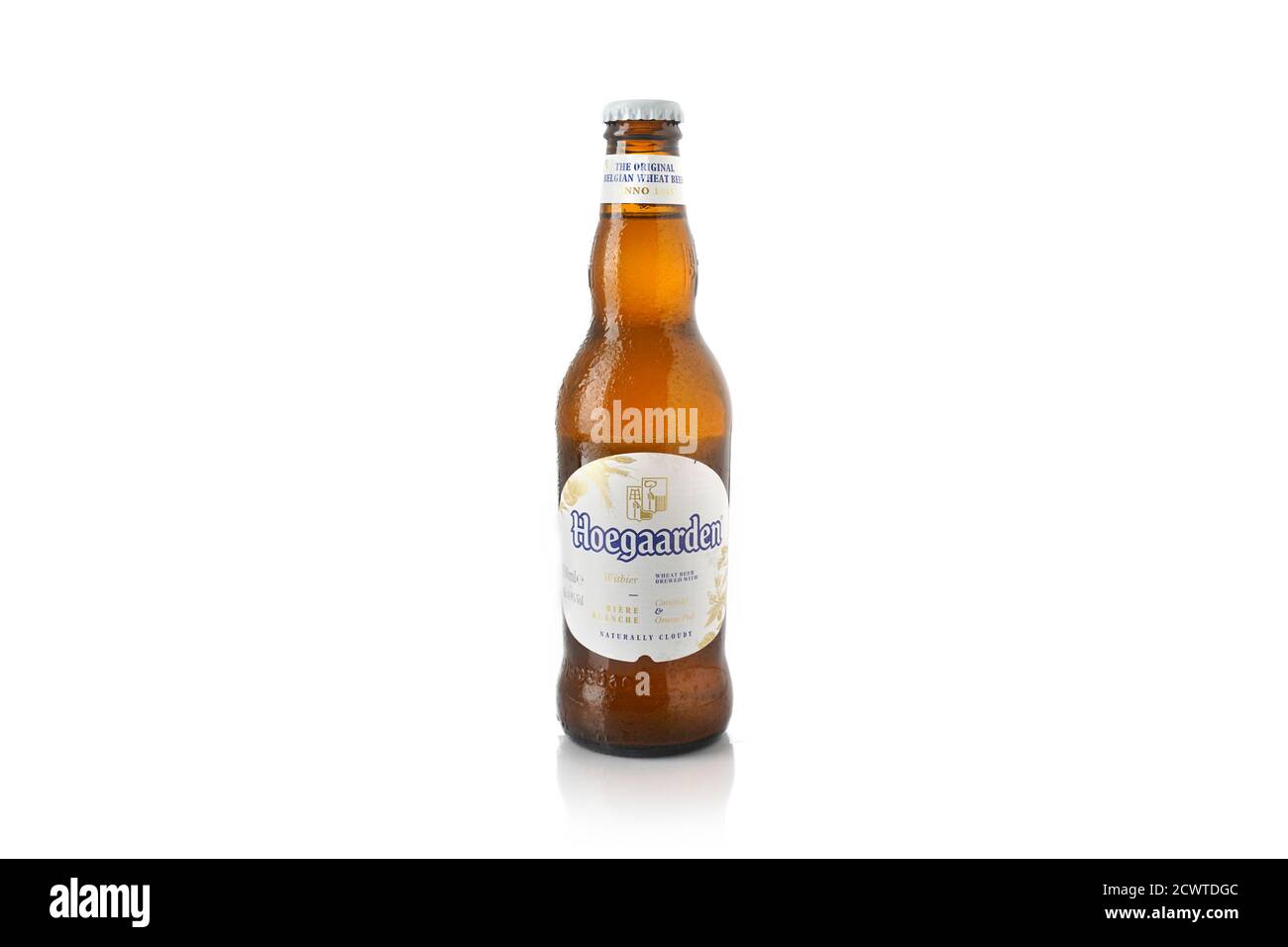Bottle of Hoegaarden Beer isolated on white background. Alcoholic ...