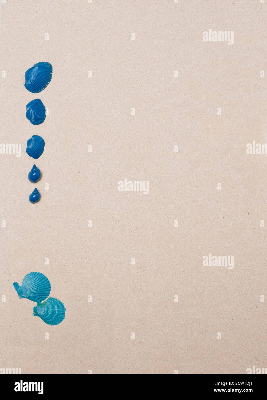sea shells set, blue, light blue color, on sandy beach background, top ...