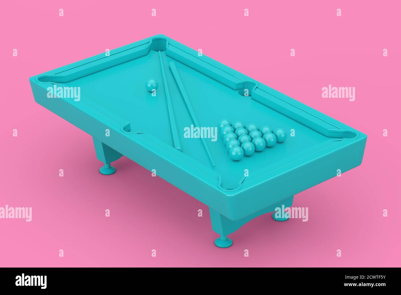 Blue Pool Billiard Table with Balls Set and Cues as Duotone Style on a ...