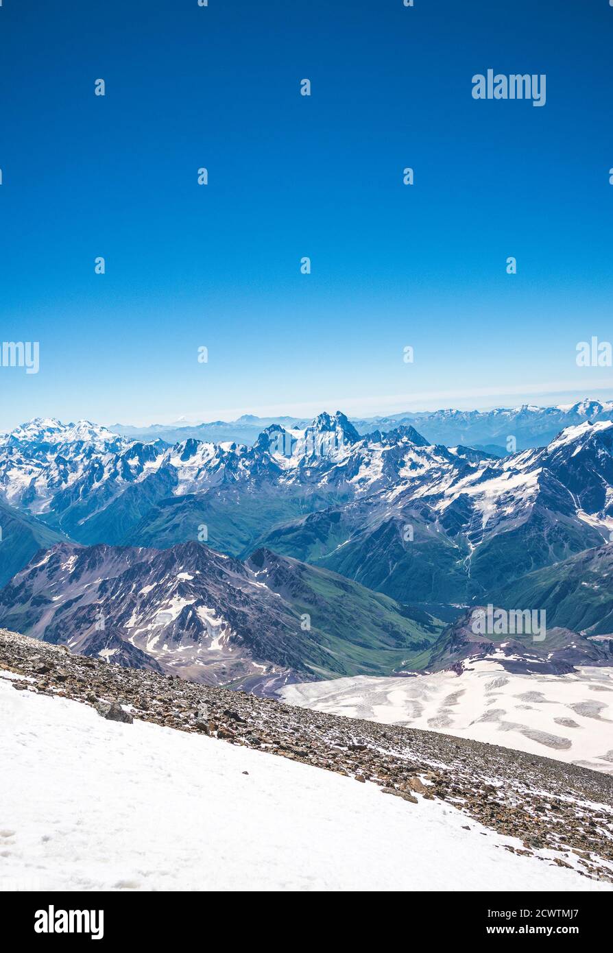 Greater Caucasus Mountain Range. View from the peak of Mt. Elbrus Stock ...