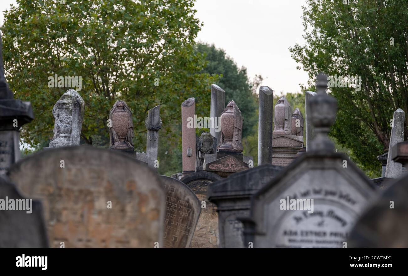 Gravestones at historic Victorian Willesden Jewish cemetery in ...