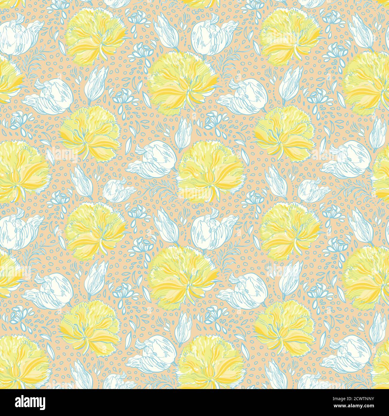 Retro antique tulip half drop pattern. Vintage, country style, hand ...