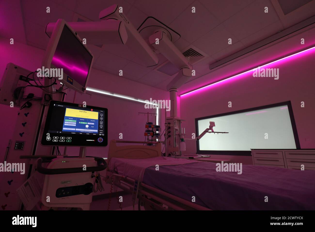 Coloured lighting created by LED lights inside one of the rooms in the ...