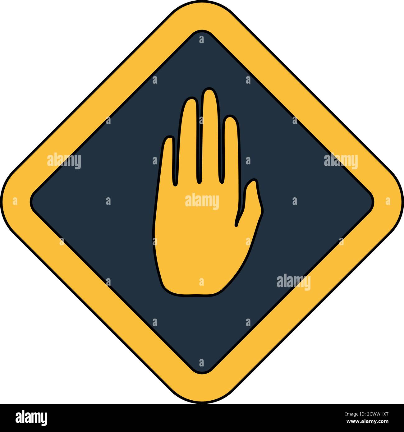 Icon Of Warning Hand. Outline With Color Fill Design. Vector ...