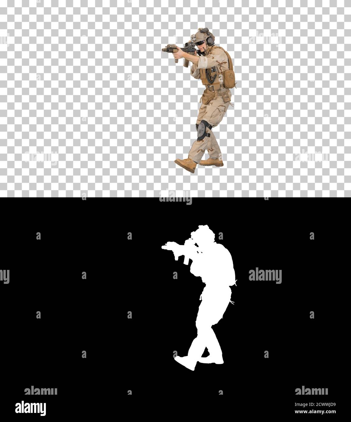 Walking ranger aiming with assault rifle, Alpha Channel with Sil Stock ...