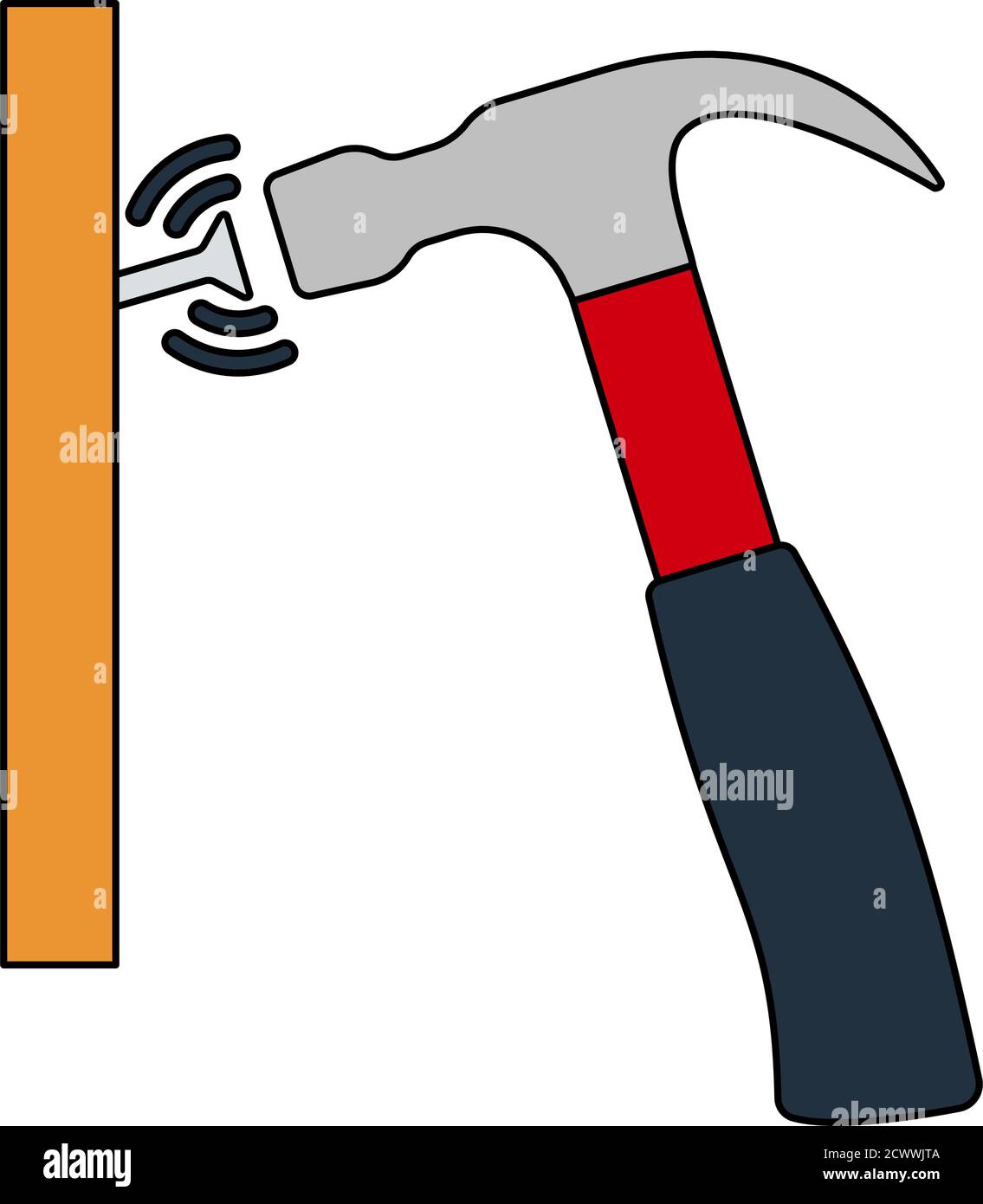 Icon Of Hammer Beat To Nail. Outline With Color Fill Design. Vector ...