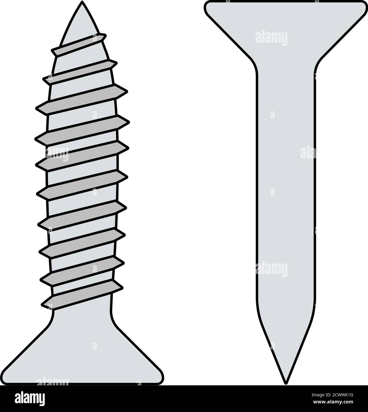Icon Of Screw And Nail. Outline With Color Fill Design. Vector ...