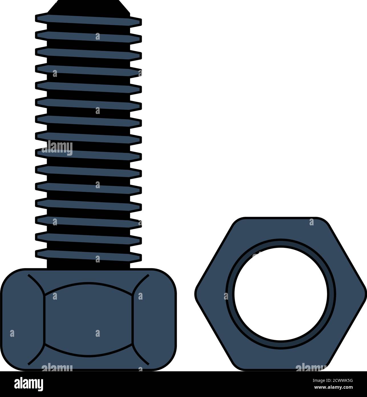 Icon Of Bolt And Nut. Outline With Color Fill Design. Vector ...