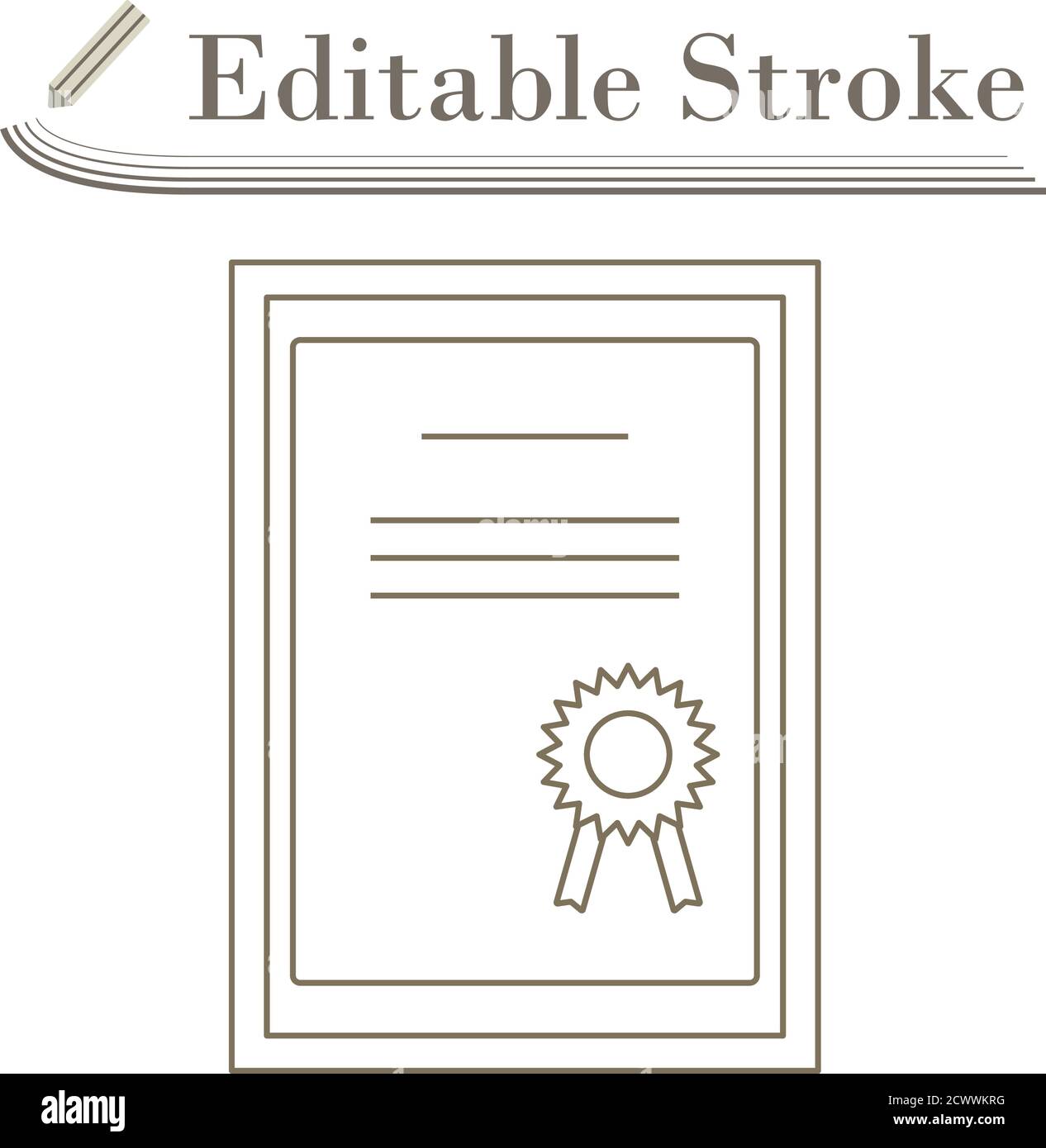 Certificate Under Glass Icon. Editable Stroke Simple Design. Vector ...