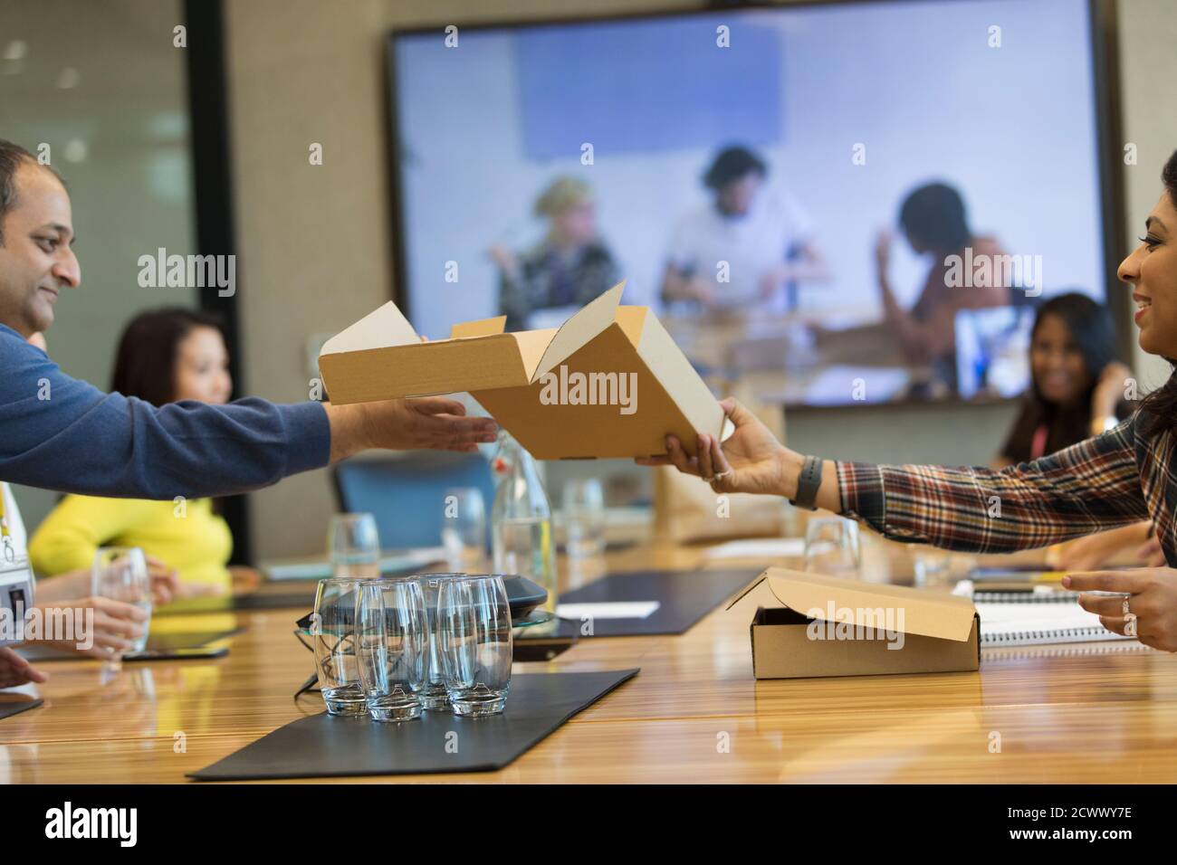 Business people sharing lunch in conference room meeting Stock Photo ...