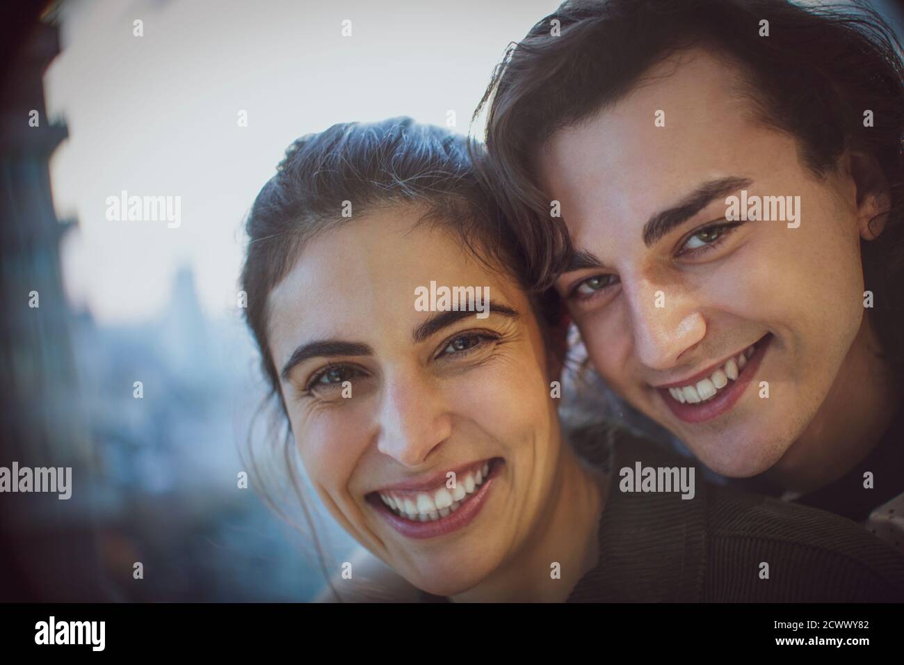 Close up portrait happy young couple smiling Stock Photo - Alamy