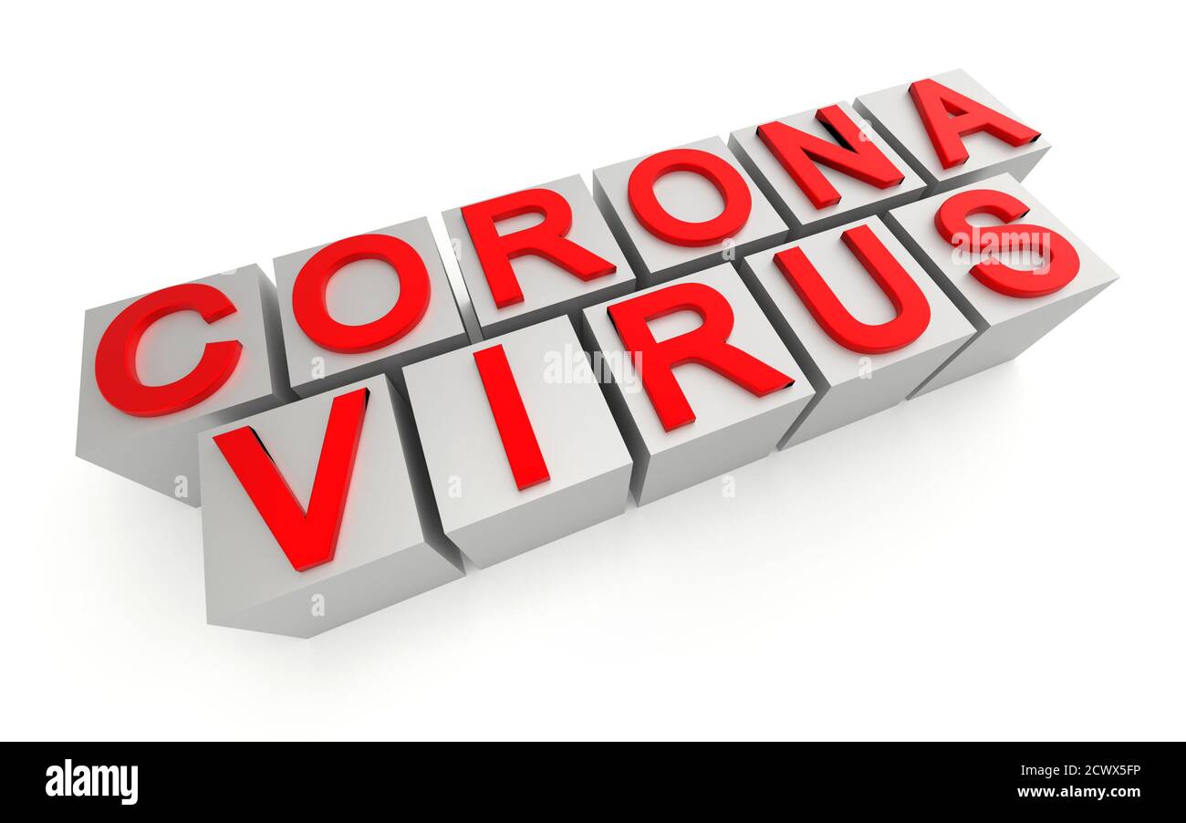 Word Corona virus on cubes isolated on white background. 3d rendering ...