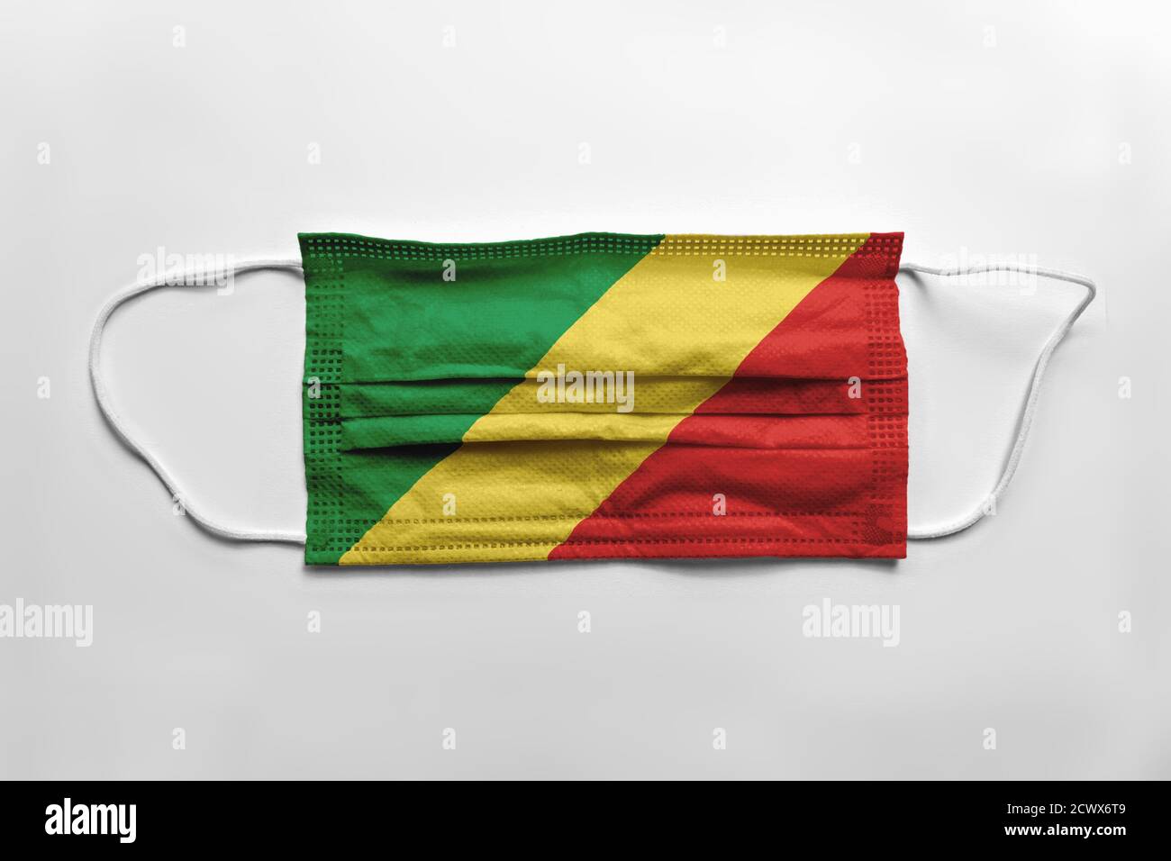Face mask with Republic of the Congo flag printed, on white background ...