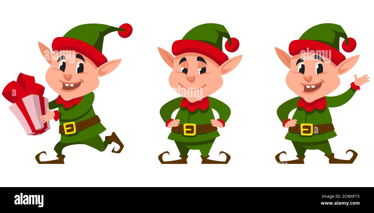 Christmas elf smiling gift Stock Vector Images - Alamy