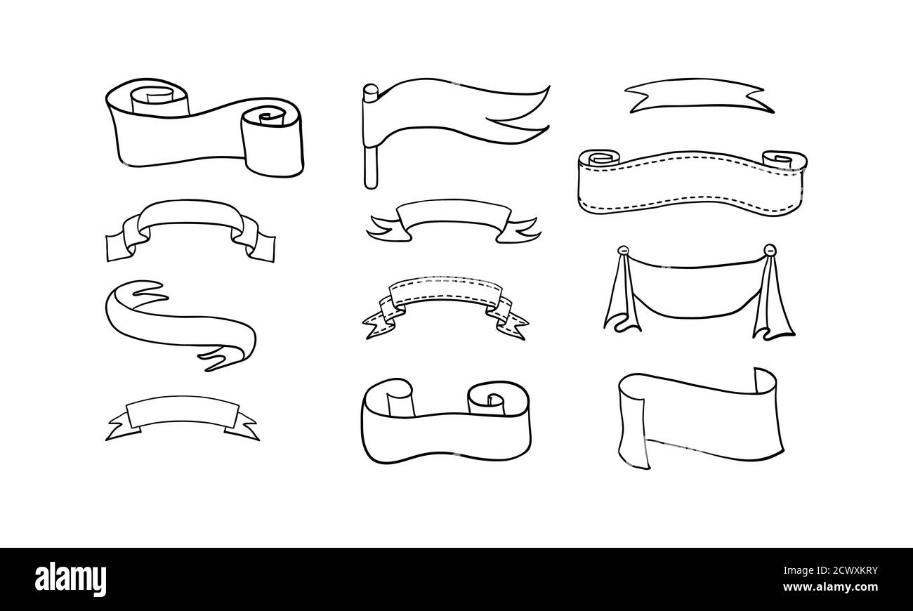 Hand drawn banners collection. Doodle elements isolated on white ...