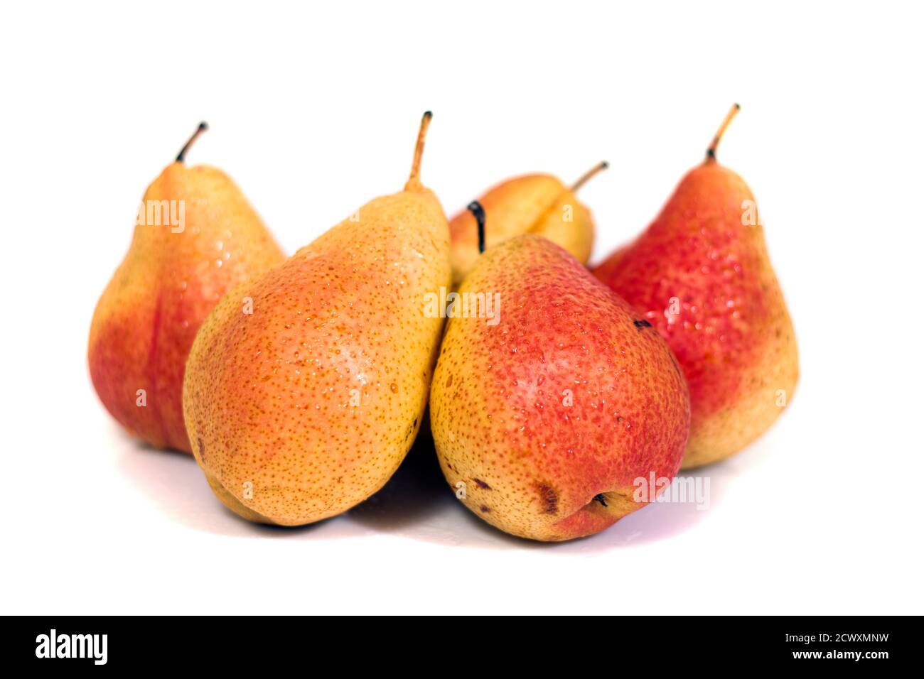Group of forelle red and yellow pears isolated on a white background ...