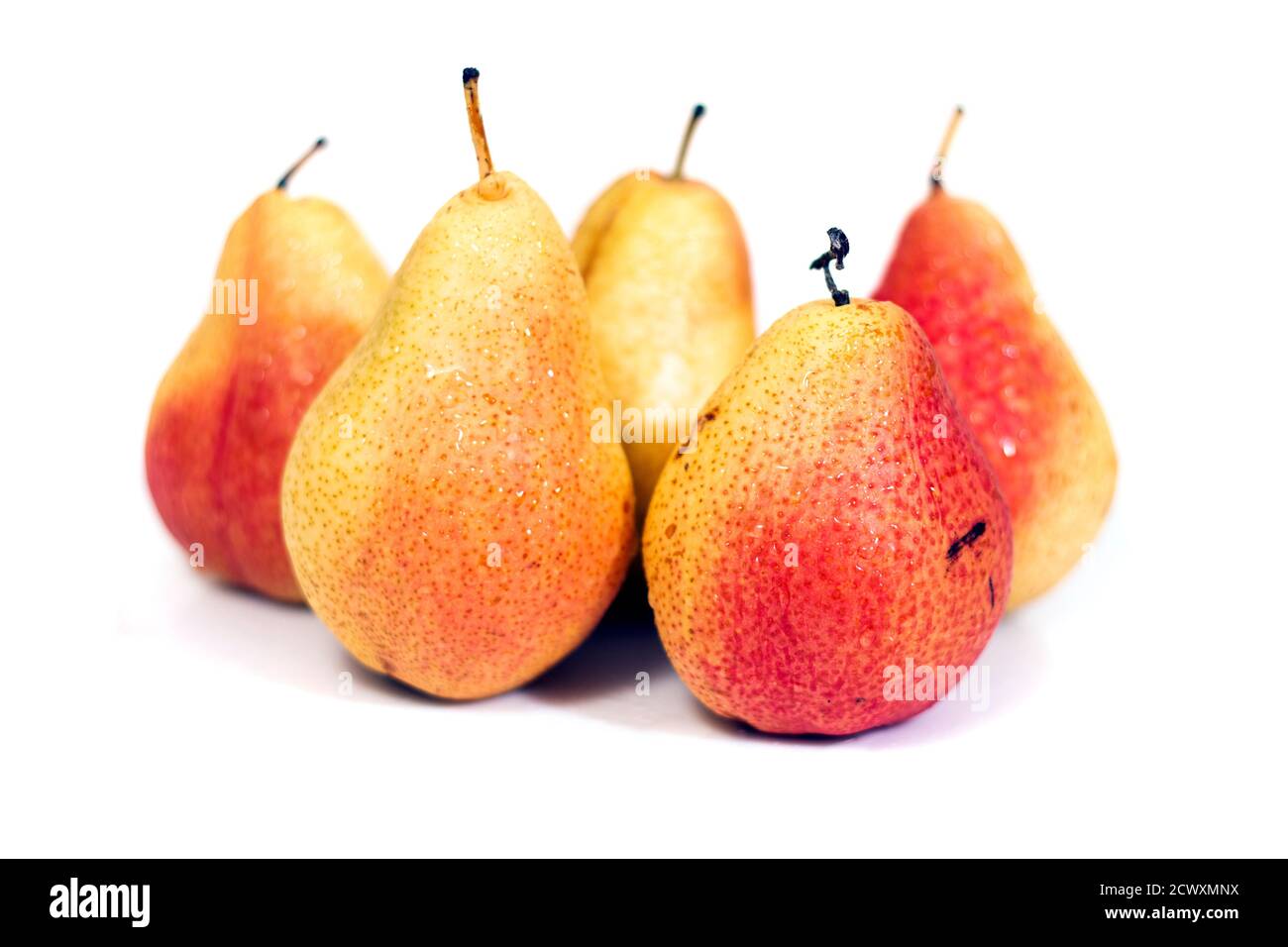 Group of forelle red and yellow pears isolated on a white background ...